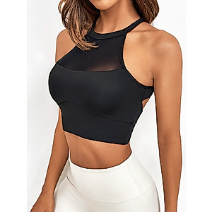 Milumia Women Contrast Mesh Backless Sports Bra Cut Out Halter Padded Workout Bras Black X-Large