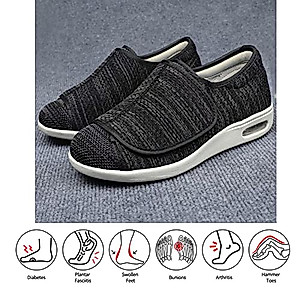 ZGDG Women Diabetic Shoes, Extra Wide Width Swollen Feet Walking Shoes, Adjustable Closed Toe Air Cushion Sneakers for Diabetic Bunions Arthritis Edema Plantar Fasciitis Hammertoe Black Gray