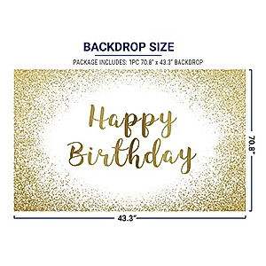 Allenjoy Gold and White Happy Birthday Party Backdrop for Women Men Golden Glitter Spots Dots Birthday Party Decorations Cake Table Banner Supplies Photography Background Supplies
