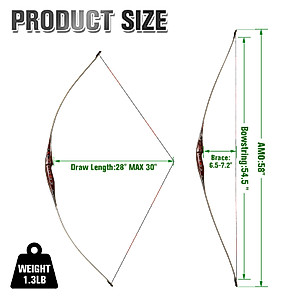 KAINOKAI 58" Laminated Recurve Bow,Amercian Hunting Bow Archery Bow 20-60lbs (35LBS, Right Hand)