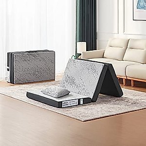 LINSY LIVING Folding Mattress, 4 Inch Trifold Mattress with Bamboo Cover, Twin Memory Foam Mattess, Foldable, Portable, Remoable & Washable Cover, Easy Storage Sofa Bed, Twin Size, 74" * 38"