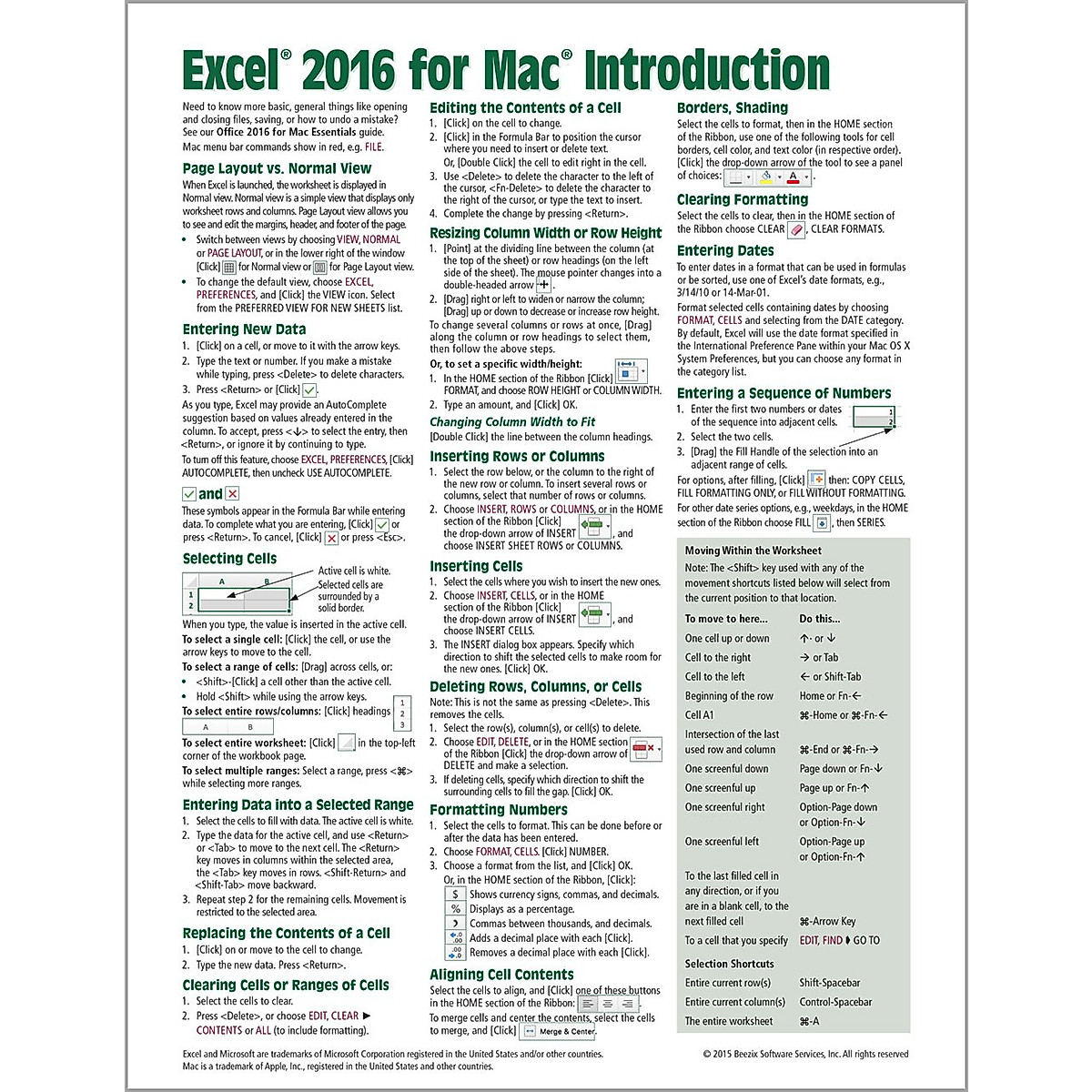 Excel 2016 for Mac Introduction Quick Reference Guide (Cheat Sheet of Instructions, Tips & Shortcuts - Laminated Cards)