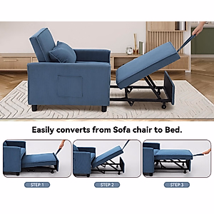 SEJOV Convertible Sofa Bed, 3 in 1 Couch Pull-Out Bed, Loveseat Sleeper Sofa Bed with 3 Adjustable Backrest, Recliner with Throw Pillow, Small Space for Living Room, Apartment, Bedroom, Blue