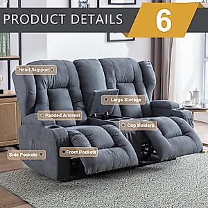 OBBOLLY Home Theater Seating | 67" RV Recliner Loveseat | Double Recliner RV Sofa & Console | RV Recliners | RV Theater Seating | RV Theater Seats | Recliner Couch, Manual Recliner Chair