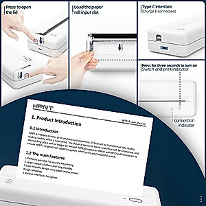 HPRT Portable Printers Wireless for Travel, Bluetooth Printer, MT810 Compatible with Android iOS Phones & Laptops,Thermal Paper for Vehicles Home Use Business