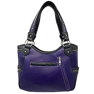 Wolf Embroidery Dream Catcher Feather Tribal Conceal Carry Tote Handbag Purse (Purple Purse Wallet Set)