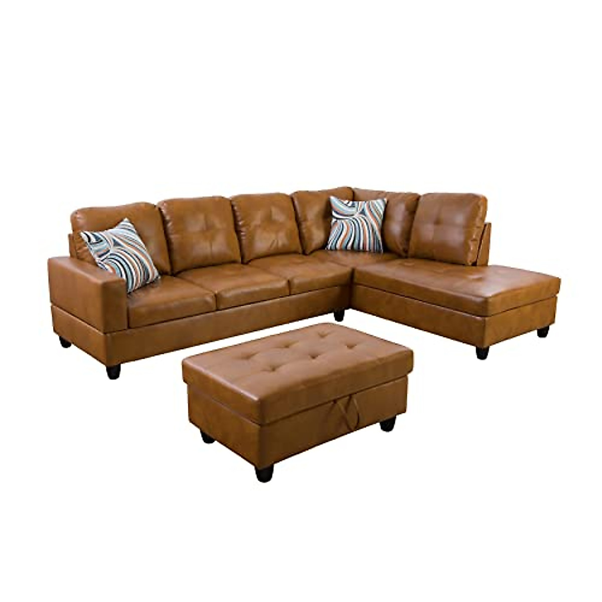 AYCP Golden Coast Furniture Sectional Sofa Set, L Shape Couch, Living Room Sofa Set, Leather Sectional Sofa with Storage Ottoman 103.5inch x 74.5inch x 35inch