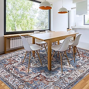 8x10 Area Rugs for Living Room Bedroom: Large Washable Rug with Non-Slip Backing Non-Shedding Stain Resistant, Boho Floral Large Carpet for Dining Room Nursery Home Office Indoor Gray Blue/Brown