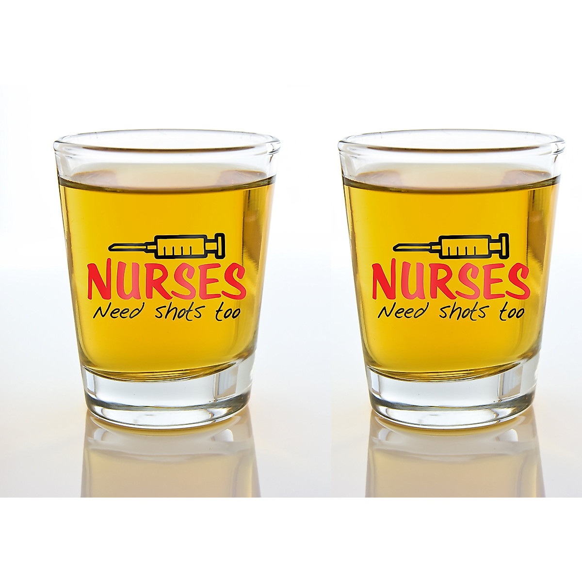 AW Fashions Nurses Need Shots Too - Funny Nurse Party Favor Gift - 2 Pack Round Set of Shot Glass