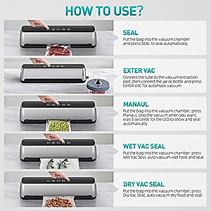 Vacuum-Sealer-Machine for Food Saver - Food-Vacuum-Sealer Automatic Air Sealing System for Food Storage Dry and Wet Food Modes LED Indicator Compact Design 11.8 Inch with 15Pcs Seal Bags Starter Kit