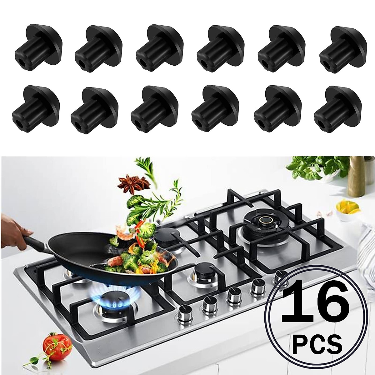 WB2K101 Pack of 16 Gas Range Surface Burner Grate Rubber Pad Set Replacement for GE,Hotpoint,Kenmore,Compatible with General Electric Replaces WB02K0101 247410 AP2622260 PD040035 PS241358 WB02K0101