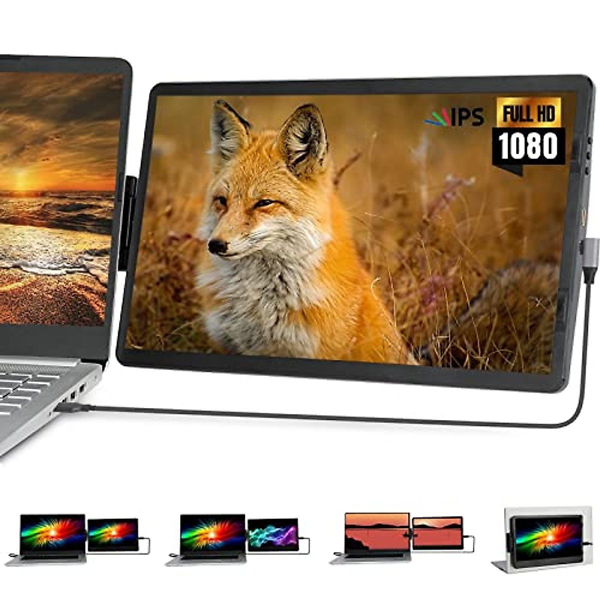 Laptop Screen Extender - 360° Rotatable 14.1” Attachable Portable Monitor for Laptop FHD TFT USB Laptop Dual Screen, Plug and Play for Mac, PC, & Chrome, Fit 13-17“ Laptop