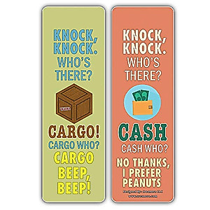Creanoso Funny Knock-Knock Jokes Puns Bookmarks (30-Pack) – Unique Stocking Stuffers Gifts for Boys & Girls, Unisex Adults – Cool Book Page Clippers Collection Set for Knock-Knock – Awesome Giveaways