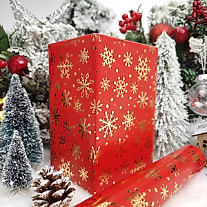LDGOOAEL Mini Short Small Christmas Wrapping Paper Roll (17" X 120") - Gold Foil Snowflakes on Red