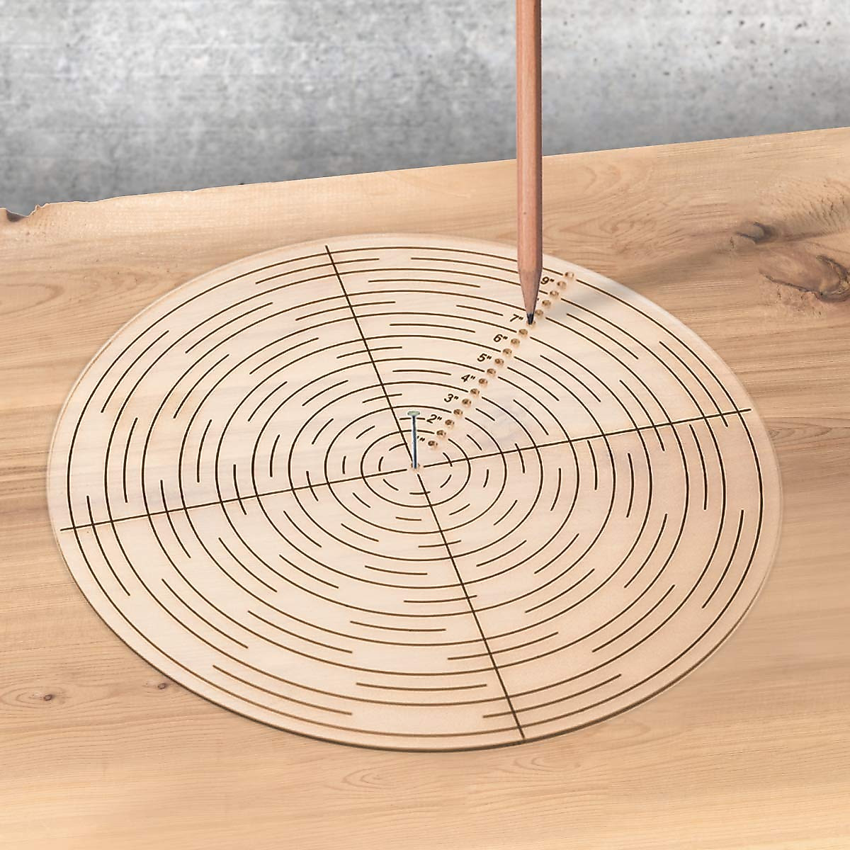 POWERTEC 71421 10" Round Center Finder Compass (Tool) for Wood Turning Lathe Work – Clear Acrylic