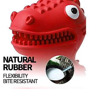 WapaW Dog Toys, Indestructible Squeaky Dog Chew Toys for Aggressive Chewer, Tough Dog Toothbrush Toy, Dinosaur Design Rubber Treat Dispenser Toy for Small Medium Large Dogs (Pink, Dinosaur)