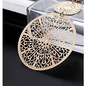 Filigree Disc Drop Earrings Double Round Disc Statement Earrings Metallic Brass Disc Dangle Hook Earrings