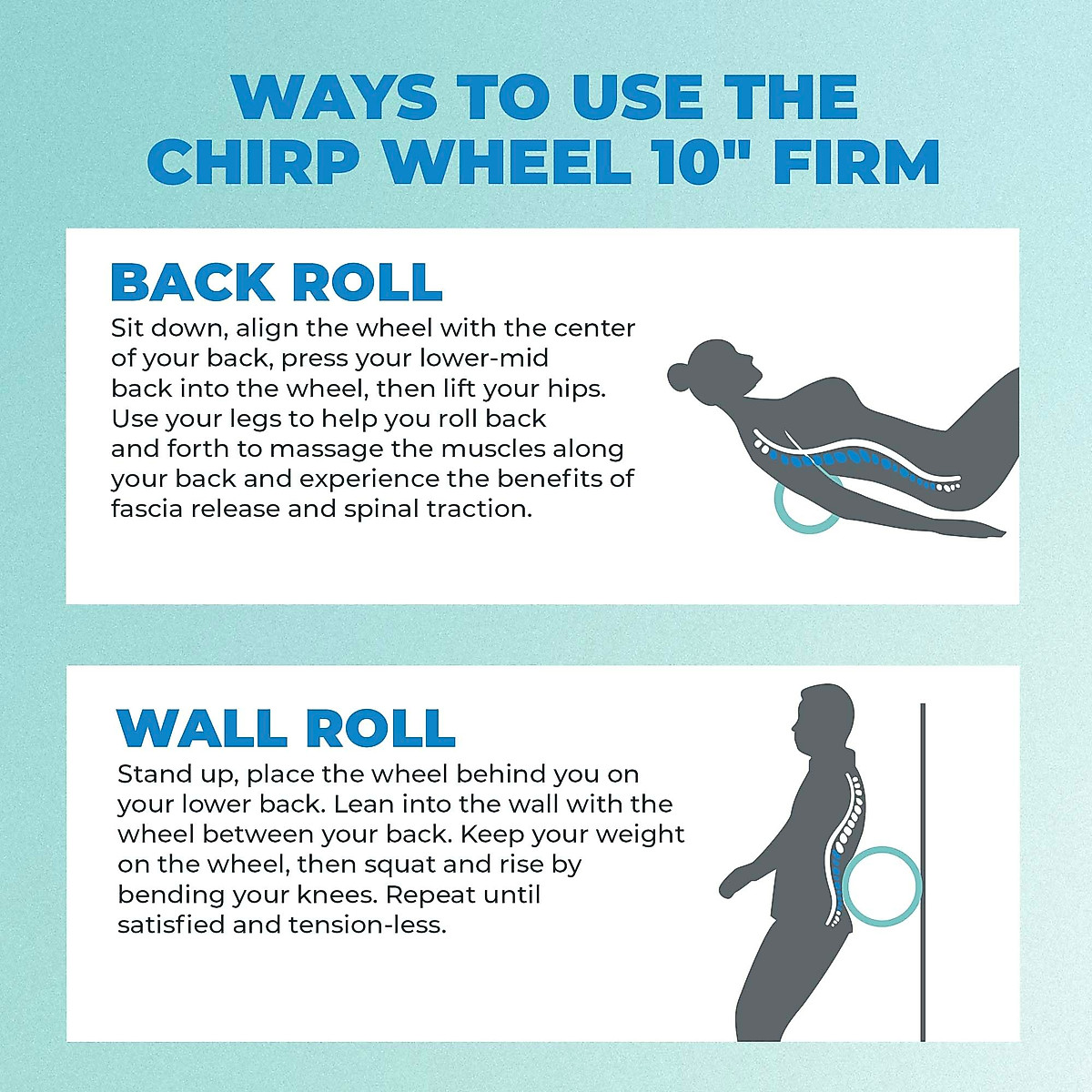 Chirp Wheel Foam Roller, Medium Body Roller, Sweat-Resistant Foam Padding, Back Stretcher, Targeted Muscle Yoga Wheel, Supports Back Pain Relief, PVC-Free, Deep Massage, Holds Up to 500 lbs - 10"