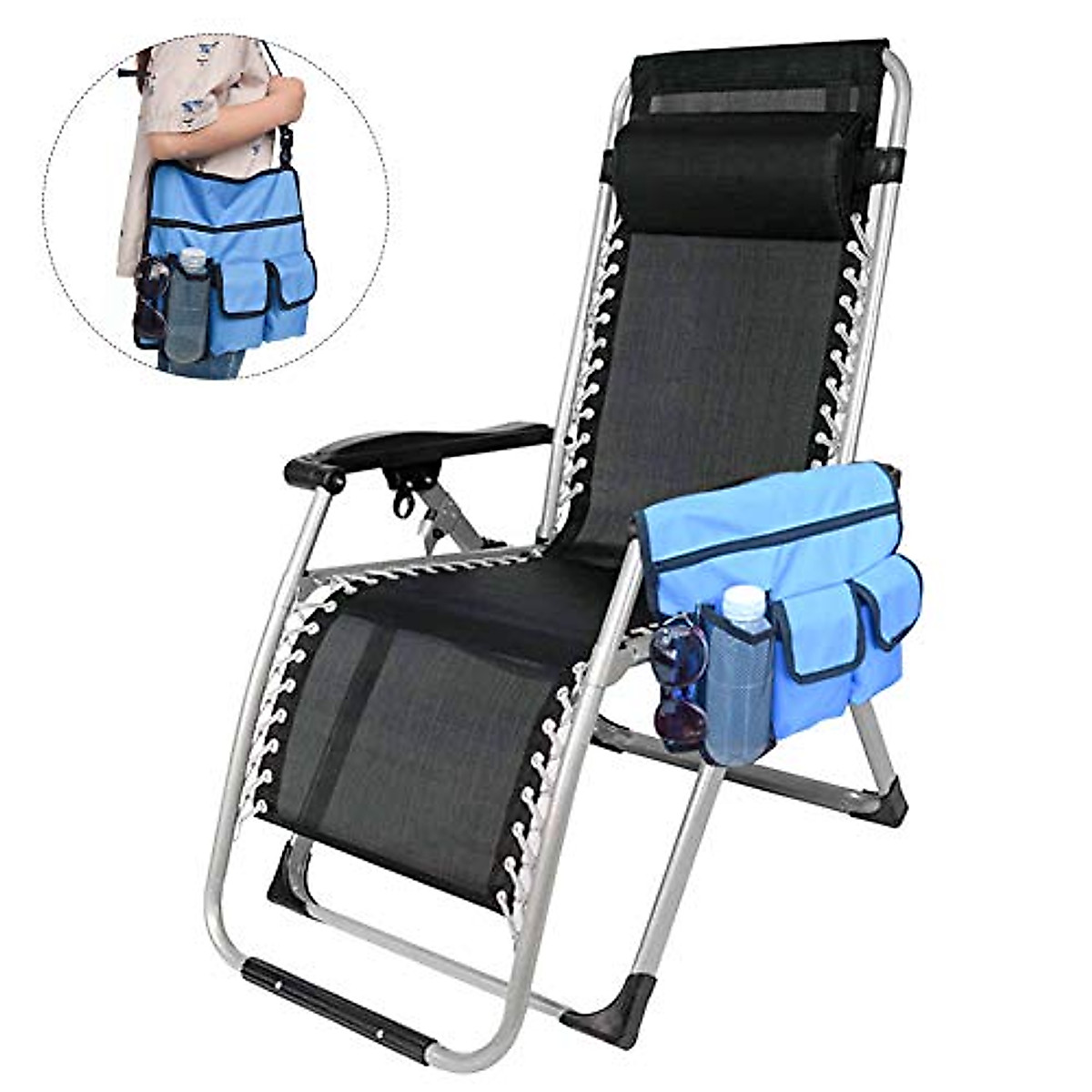RiToEasysports Beach Chair Armrest Bag,Outdoor Travel Bag Beach Chair Handy Pocket for Phones Cameras Tablets Books Sunglasses (blue)