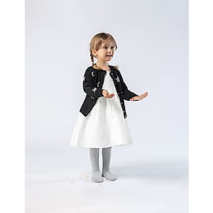 Petrass Baby Girls Cable Knitted Tights Infant Full-Footed Seamless Cotton Tights New-born Girls Seamless Leggings (Black/Ivory/Grey, 0-3 Months)