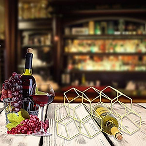HOMOKUS Wine Rack Countertop Metal Wine Holder 9 Bottles Tabletop Wine Rack Storage Wine Shelf Portable Wine Cabinet Freestanding Wine Holder for Bar Counter Restaurant Table and Living Room (Gold)