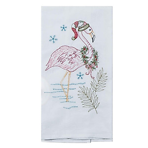 Kay Dee Designs Coastal Holiday Embroidered Flour Sack Towels - Flamingo, Palm Tree, and Sea Turtle - Set of 3 Designs