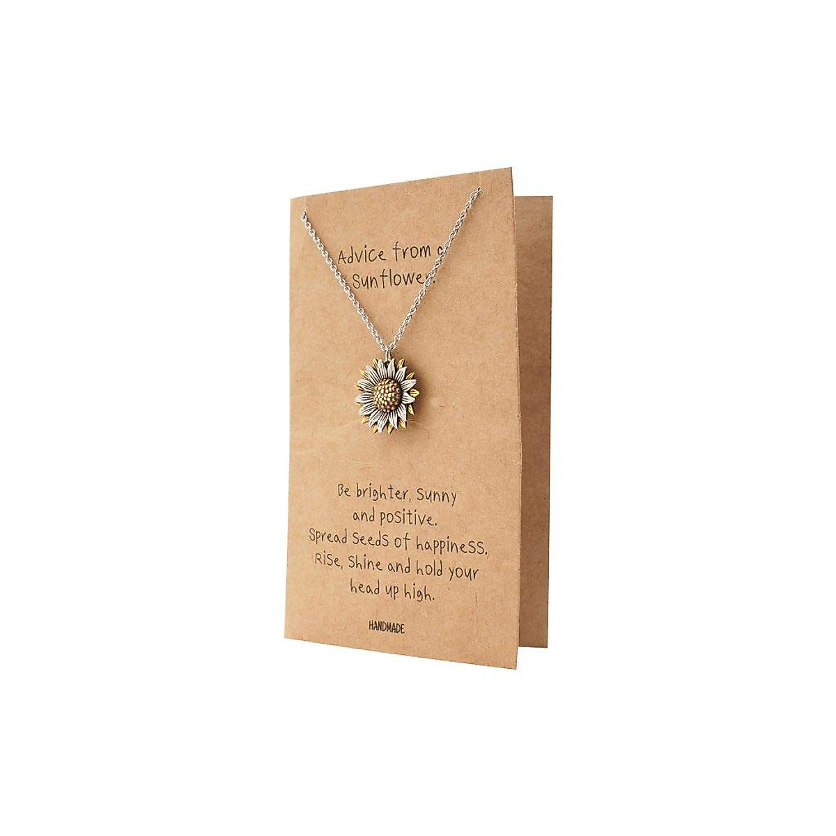 quan jewelry Sunflower Necklace for Women, Gift for Mother with Inspirational Greeting Card (Two Tone)