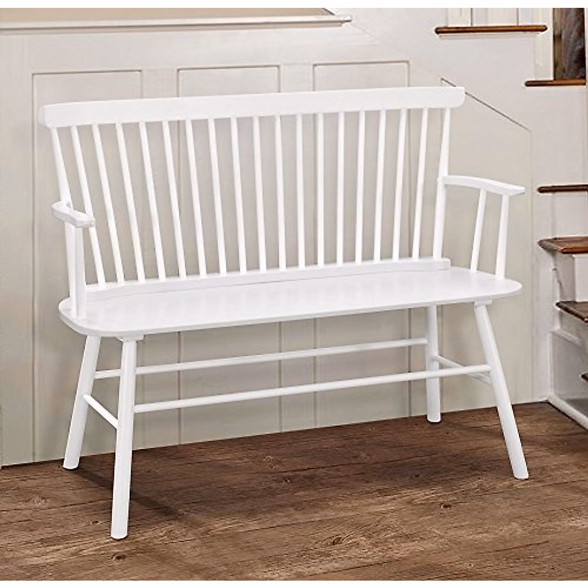 Jerimiah White Wood Spindleback Bench by Crown Mark