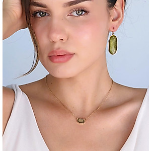 POMINA Fashion Statement Green Resin Oval Teardrop Earrings for Women Colorful Sparkle Faceted Crystal Glass Dangle Drop Earrings (Oval- Olive)