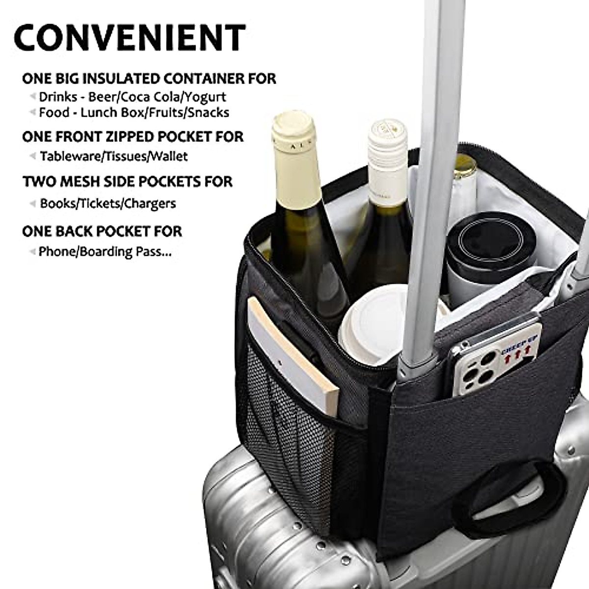 riemot Insulated Cup Holder Universal Organizer With Straps - Fits Roll on Luggages Scooters Strollers Shopping Carts Travel Accessories Cooler Bag Grey 900 ml