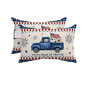 Recliner Head Pillow Ledge Loungers Chair Pillows with Insert 4th of July Truck Red and Blu Patriotic Retro Lumbar Pillow with Adjustable Strap Outdoor Waterproof Patio Pillows for Beach Pool, 2 PCS