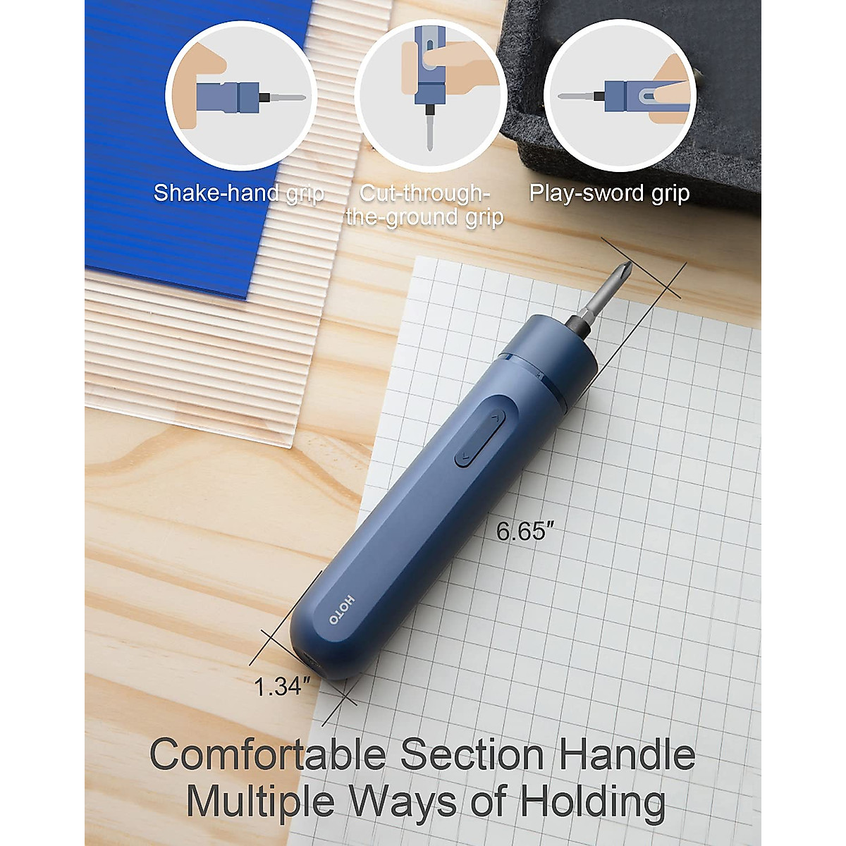 HOTO 3.6V Cordless Electric Screwdriver, 1500mAh, USB Rechargeable Battery, All-in-one Power Screwdriver, Manual-automatic Mode, 2 S2 Steel Long Bits, Ideal for Repairing Circuits/Electronics