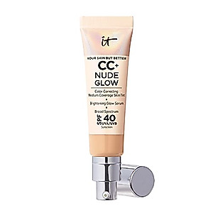 IT Cosmetics CC+ Nude Glow Lightweight Foundation + Glow Serum with SPF 40 - With Niacinamide, Hyaluronic Acid & Green Tea Extract - Medium - 1.08 fl oz