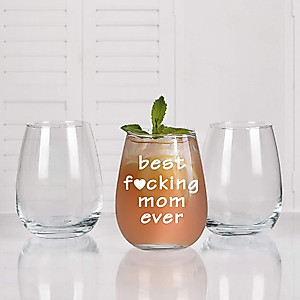 Best Mom Ever Wine Glass, Funny Stemless Wine Glass for Women, Mom, New Mom, Mom to Be, Wife - Great Ideas for Mother's Day, Birthday, Christmas