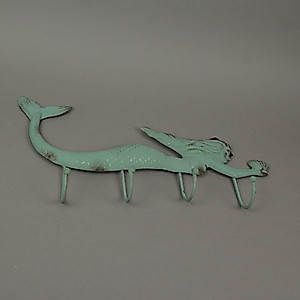 Things2Die4 Coastal Green Metal Swimming Mermaid Wall Hook Rack, Aquamarine, One Size
