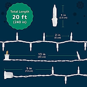 PREXTEX Christmas Lights (20 Feet, 100 Lights) - Clear White Christmas Tree Lights with White Wire - Clear Christmas Lights Indoor/Outdoor String Lights - Xmas Lights - Warm White Twinkle Lights