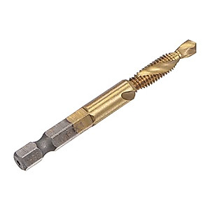 uxcell Combination Drill and Tap Bit, 1/4" Hex Shank M6 x 1 Metric Titanium Coated High Speed Steel 4341 Spiral Flute Drilling Tapping Tool Extra Long
