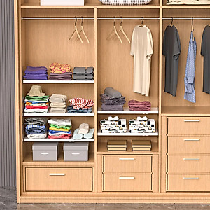 SlimmKISS Expandable Closet Tension Shelves Organizers, Adjustable Shelf for Cabinet Rack Storage Wardrobe Divider Shelving for Pantry 2 Pack (Perforated White,W11.81 x L: 17" to 31")