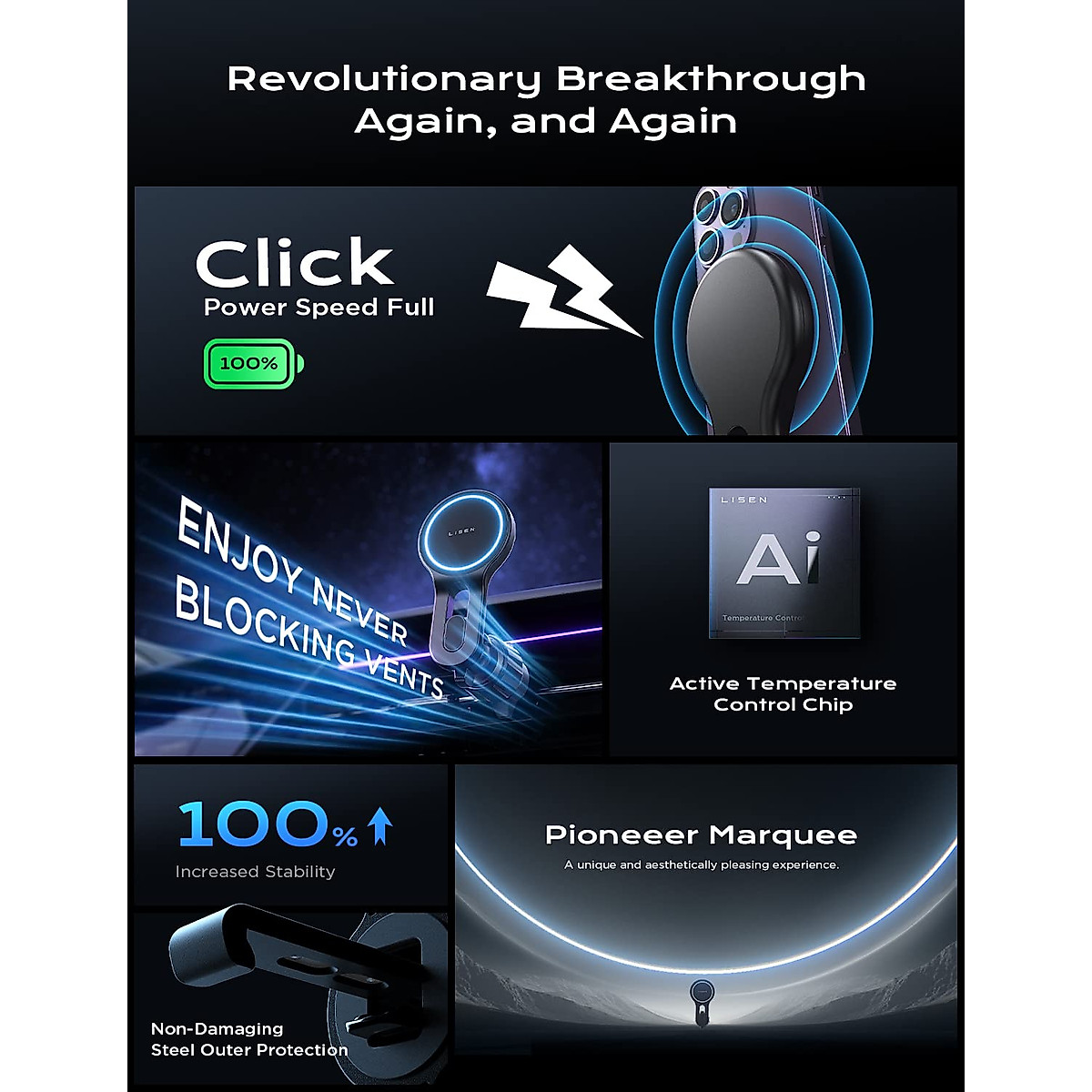 LISEN for MagSafe Car Mount Charger, 15W Wireless Charger for Car Magnetic Phone Holder Mount, Phone Mount Holder for Car Vent Wireless Charer Fits iPhone 15 Pro Plus Max 14 13 12 Magsafe Case