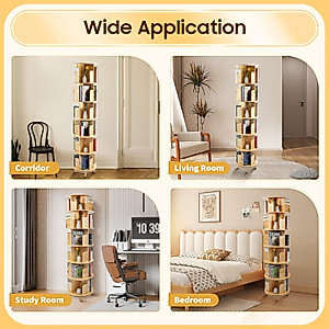 NOPTEG Rotating Bookshelf, 6 Tier Solid Wood 360 Display Floor Standing Bookcase Storage Rack, Free Standing Wood Bookcases for Kids&Adults Multi-Functional Bookshelf Organizer