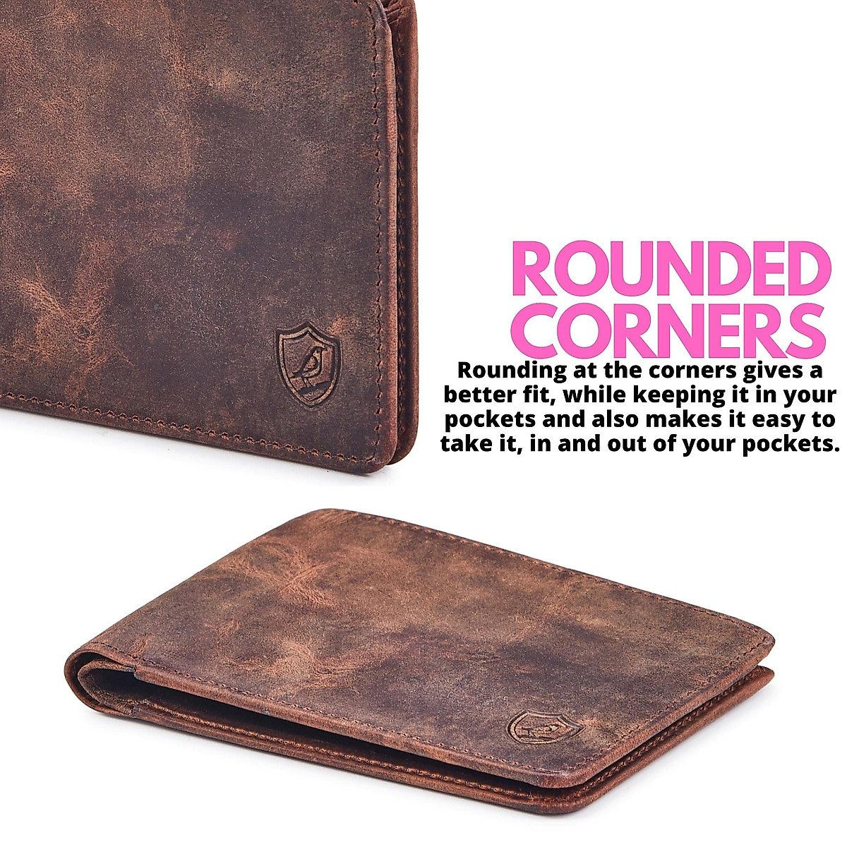 Wallet for Men Bifold Real Leather RFID Blocking Front Pocket Ultra Slim & Thin Stylish Minimalist with ID Window in Gift Box (Crazy Horse, Cognac)