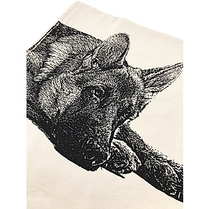 German Shepherd Tea Towel in Black - Hand Printed Flour Sack Tea Towel, Dish Towel, Kitchen Towel