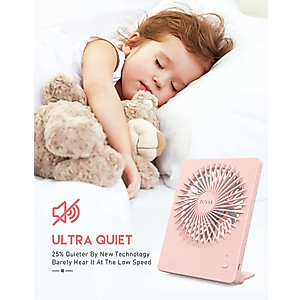 Zuvas Desk Fan Battery Operated Fan Rechargeable 180°Tilt Folding Personal Fan Ultra Quiet Small Portable Fan 3 Speed Adjustable Strong Wind USB Fan For Office Bedroom Home Desktop Camping