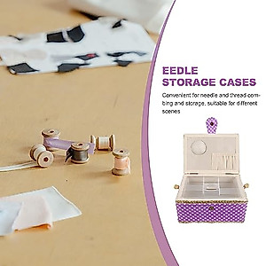 Sewing Storage Organizer with Lid Double-Layer Sewing Box Organizer Accessories Storage Bag Sewing Gifts for Kit, Scissors, Thread, Pins, Needles, Clips Purple