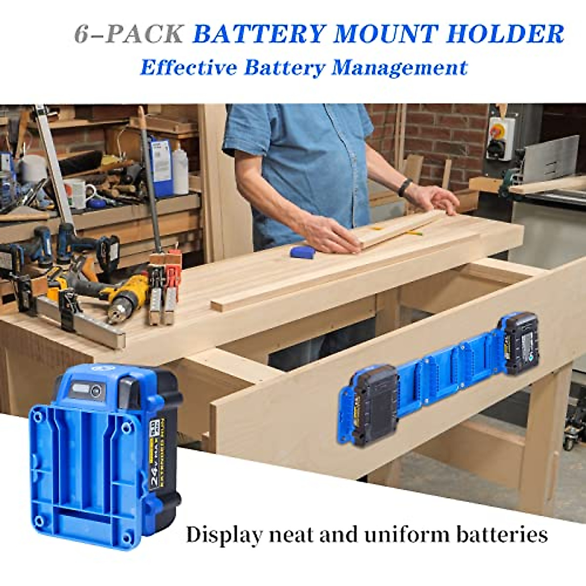 Crivnhar 6 Pack Battery Holder Work for Kobalt 24V Max Battery Mounts Dock Holder Fit for KB624-03 KB524-03 KB424-03 KB224-03(w/24 Screws, No Battery)