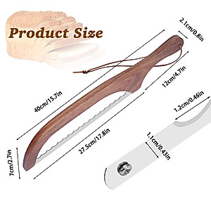 FUNFDWU bow bread knife, 16" Wooden Handle bread cutter with Leather Hanging Strap Serrated bread Saw knife for homemade bread sourdough, right handed bread bowl knife with Cover & Linen Storage Bag