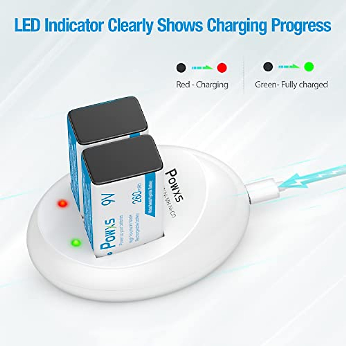 POWXS Rechargeable 9v Batteries with Charger, 2 Count High Performance NIMH 9 Volt Rechargeable Battery for Smoke Alarms Guitar Cameras Toys and More