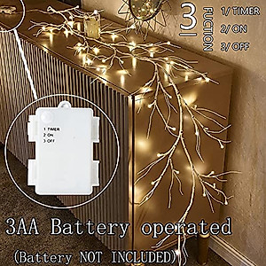 Fudios Lighted Birch Garland with Timer 48 LED Fairy Lights 6ft Battery Operated for Mantle Decor, Lit Twig Garland Christmas Indoor Outdoor Wedding Home Wall Decoration