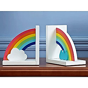 Tbkoly Rainbow Wood Bookend Book Ends Economy Universal Nonskid Heavy Duty Bookend Shelves Office Bookend Book EndNatural