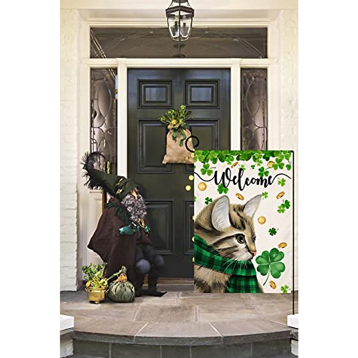 St. Patrick's Day Garden Flag 12x18 Vertical Double Sided Welcome Spring Cat Clover Farmhouse Holiday Outside Decorations Burlap Yard Flag BW242